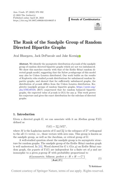 Pdf The Rank Of The Sandpile Group Of Random Directed Bipartite Graphs
