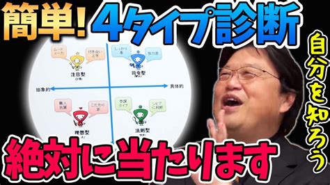 【性格4タイプ診断】簡単に判定できる方法教えます。ファッションでも幼少期の遊び方でも態度でもわかる！【岡田斗司夫切り抜き】性格診断注目型