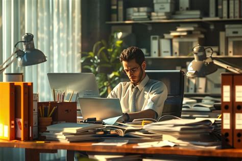 Office Employee Managing Workload Premium Ai Generated Image