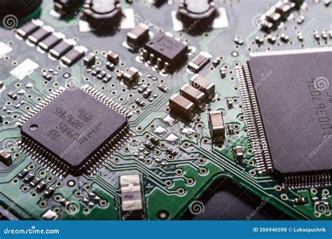 Close Up Of Computer Circuits Hardware Close Up Motherboard Parts Chips Connections Circuit