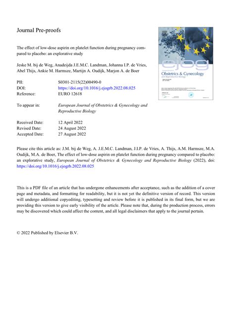 Pdf The Effect Of Low Dose Aspirin On Platelet Function During Pregnancy Compared To Placebo