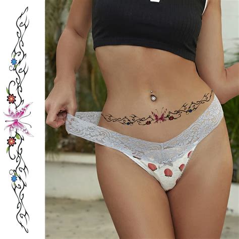 Sexy Flower Navel Tattoo Stickers 12 Sheets Waterproof Temporary