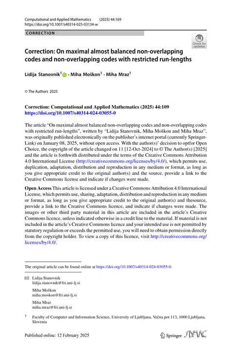 pdf correction on maximal almost balanced non overlapping codes and