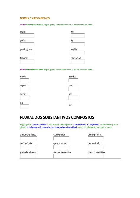PDF PLURAL DOS SUBSTANTIVOS COMPOSTOS Ac Plural Dos Substantivos Regra Geral Se
