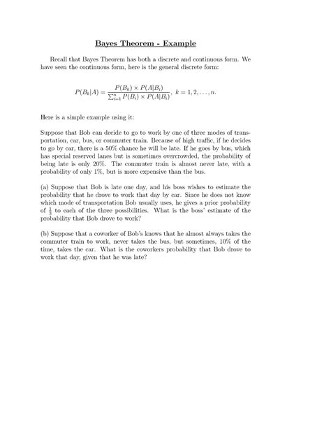 Bayesex Advanced Maths Exercises Bayes Theorem Example Recall