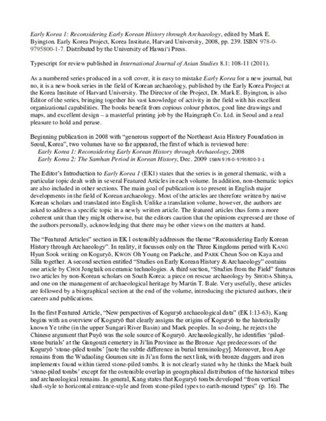 Pdf Typescript Of A Book Review Of Early Korea 1 Reconsidering