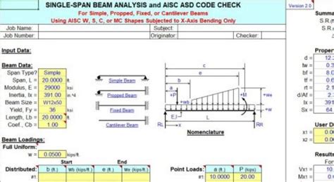 Continuous Span Analysis Beam Excel Sheets