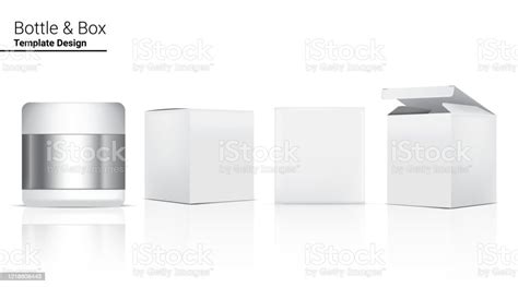광택 항아리 병 은 흰색 배경 그림에 스킨 케어 미백 및 노화 주름 방지 상품을위한 현실적인 화장품과 3 차원 상자를 조롱 건강