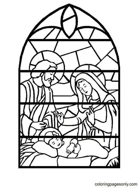Stained Glass Nativity Scene Coloring Page Free Printable Coloring Pages