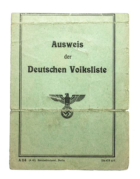 Niemcy Trzecia Rzesza 1933 1945 Ausweis Der Deutschen Volksliste Kalisz 1941 Aukcja