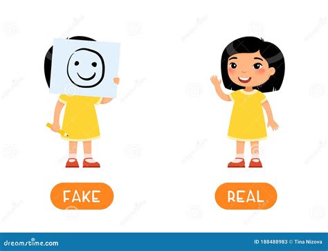 Real And Fake Antonyms Word Card Vector Template Opposites Concept