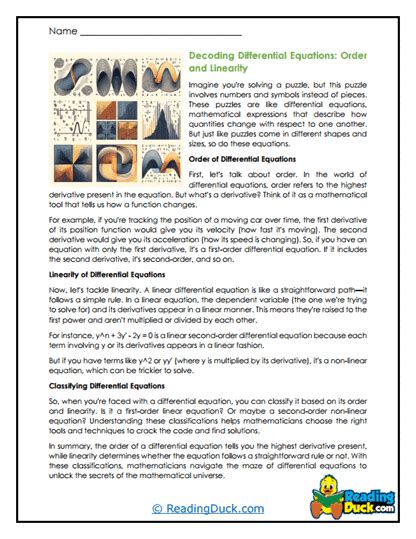 Differential Equations Worksheets