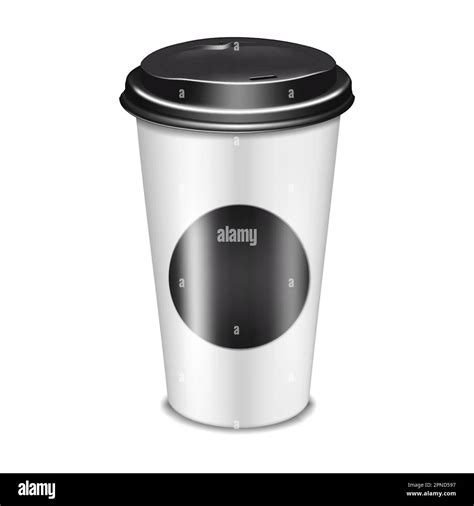 White Blank Paper Takeaway Coffee Cup With Empty Black Round Label