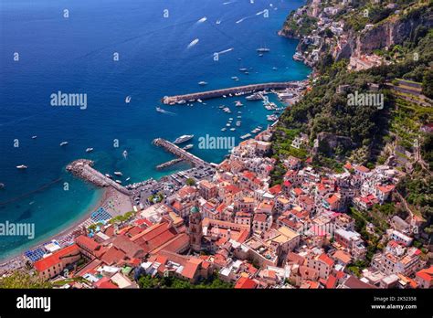 Amalfi Italy Aerial Cityscape Image Of Famous City Amalfi Located On