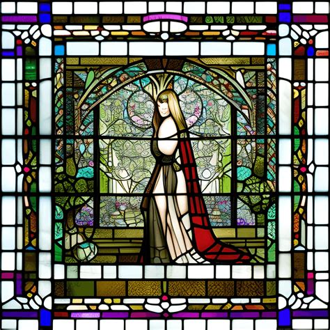 Elegant Elven Square Stained Glass Window Hyper Realistic Intricate