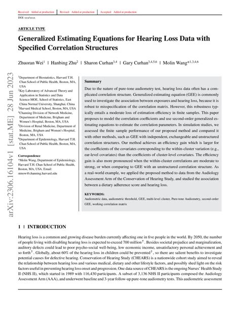 Generalized Estimating Equations For Hearing Loss Data With Specified Correlation Structures