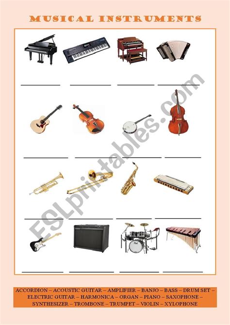 Musical Instruments Vocabulary Series ESL Worksheet By Marbleman