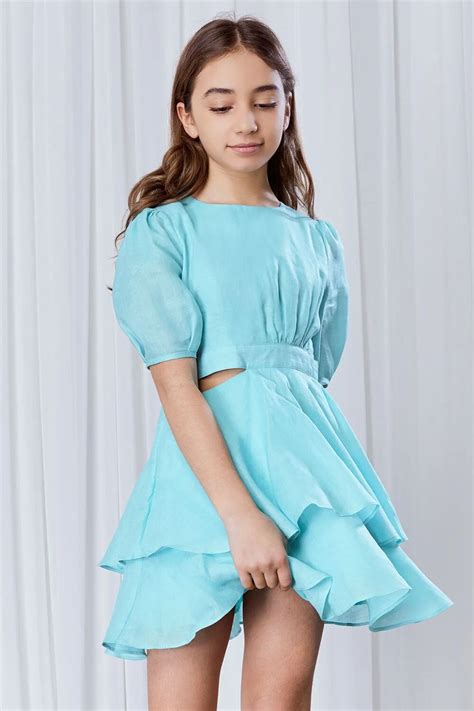 Girls Maia Mini Dress In Aqua Dresses For Tweens Summer Outfits For
