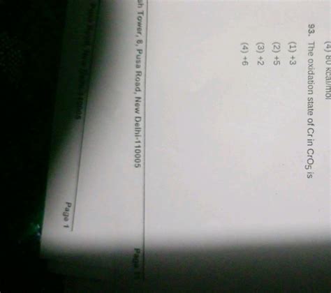 93 The Oxidation State Of Cr In Cro5 Is 1 3 2 5 3 2 4 6