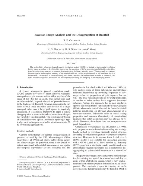 Pdf Bayesian Image Analysis And The Disaggregation Of Rainfall