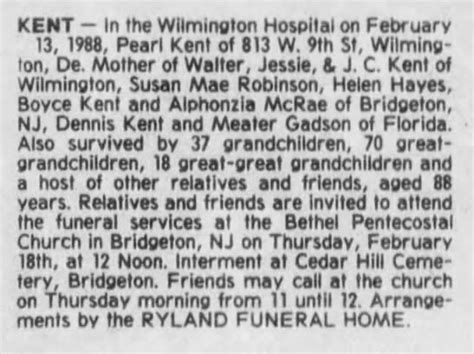 Obituary For Pearl Kent Aged 88