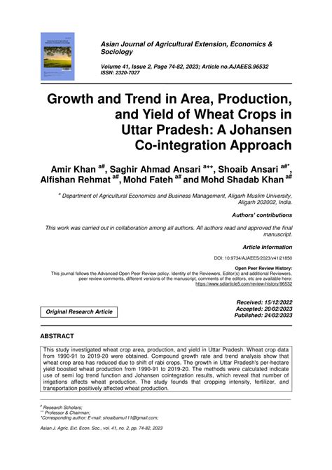 Pdf Growth And Trend In Area Production And Yield Of Wheat Crops In
