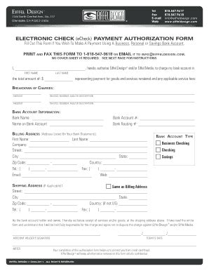 Fillable Online ELECTRONIC CHECK ECheck PAYMENT AUTHORIZATION FORM Fax Email Print PdfFiller