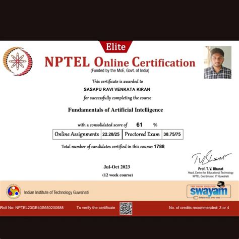 Successfully Passed The Exam Of Nptel Course In Fundamentals Of
