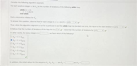 solved consider the following algorithm segment for each