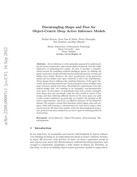 Pdf Disentangling Shape And Pose For Object Centric Deep Active Inference Models