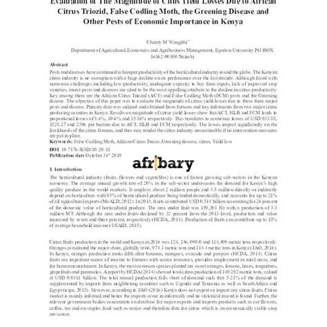 Evaluation Of The Magnitude Of Citus Yield Losses Due To African Citrus Triozid False Codling