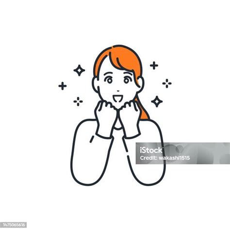 빛나는 눈으로 기대하는 젊은 여성의 간단한 벡터 일러스트 소재 20 29세에 대한 스톡 벡터 아트 및 기타 이미지 20 29