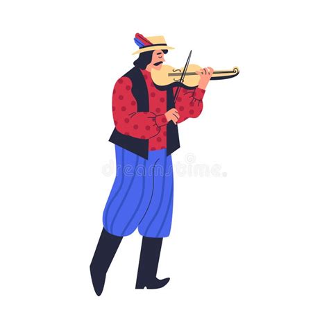 Gypsy Man Playing Violin Flat Vector Illustration Isolated On White