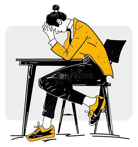 Sad Disappointed Man In Jacket Sitting Behind Table With Head In Hands