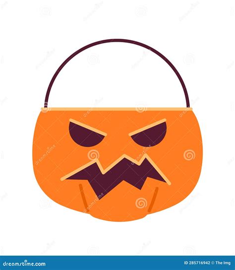 Halloween Pumpkin Basket Semi Flat Colour Vector Object Stock Vector
