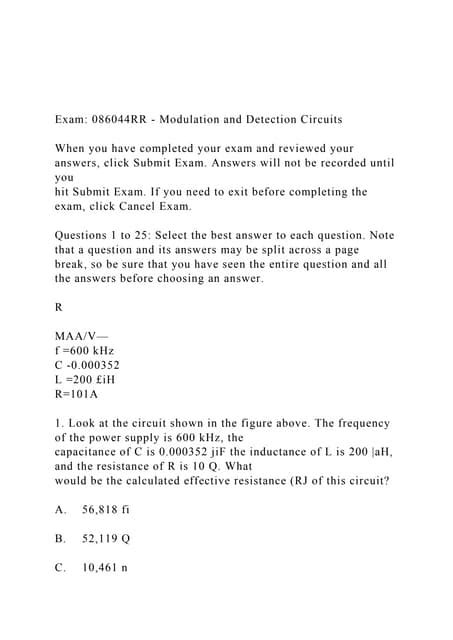 Exam 086044rr Modulation And Detection Circuitswhen You Docx