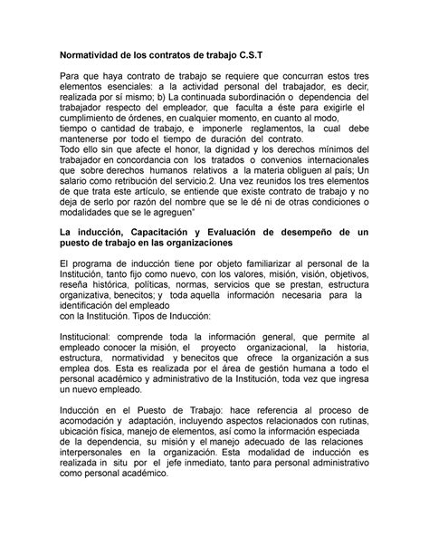 Normatividad De Los Contratos De Trabajo C S Para Que Haya Contrato De Trabajo Se Requiere Que