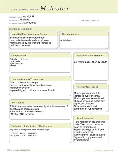 Glipizide Medication Template