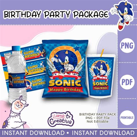 Sonic Party Pack Chip Bag Bottle Label And Juice Pouch Bag Label Instant Download Not