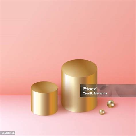 최소한의 추상 실린더 모양 그리고 황금 구체 벽 현장 플랫폼 다양 한 개체를 광고 하는 연단입니다 파스텔 색상에서 벡터 일러스트 레이 션 각도에 대한 스톡 벡터 아트 및
