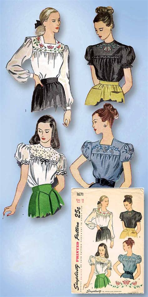 1940s Vintage Simplicity Sewing Pattern 1671 Wwii Misses Embroidered B
