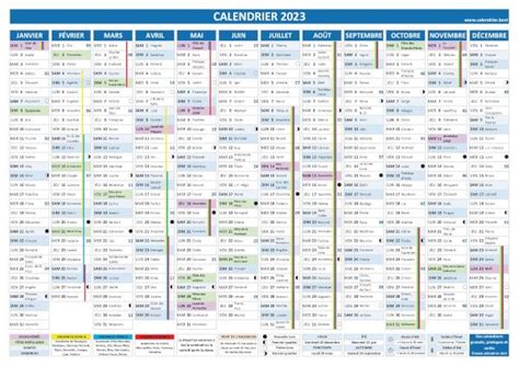 Calendrier 2023 complet avec fêtes saints vacances Calendrier best