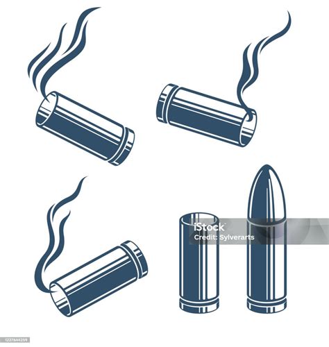 총알 및 사용 카트리지 벡터 일러스트 세트 9mm 권총 총에 대한 탄약 개체 그룹에 대한 스톡 벡터 아트 및 기타 이미지