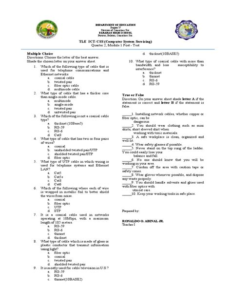 Css Module 1 Post Test Pdf Coaxial Cable Telecommunications