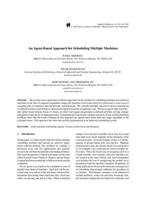 Pdf An Agent Based Approach For Scheduling Multiple Machines Rama