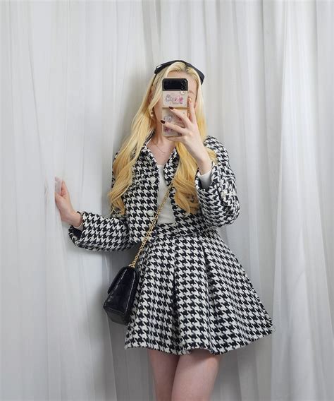 무야쓰부티크 자켓스커트set 최저가 보장 하운드트윌세트 블랙 화이트 하운드 트윌 트위드 크롭 자켓 플리츠스커트 투피스세트