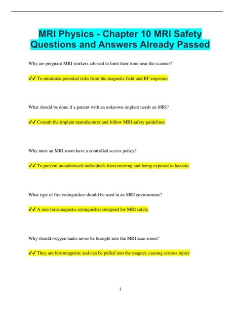 Mri Physics Chapter 10 Mri Safety Questions And Answers Already Passed Mri Physics Chapter
