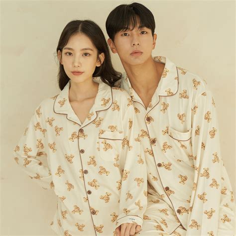 도씨 피치기모 커플잠옷세트 테디 긴팔 카라 파자마 홈웨어