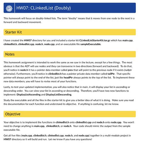 Solved 07 Hw07 Clinkedlist Doubly This Homework Will