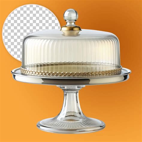 Premium Psd 3d Glass Cake Stand Plate With Cover For Dessert
